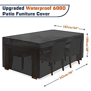 JESTOP Patio Furniture Covers, 96 Inch Rectangular Outdoor Table Cover Waterproof, Heavy Duty 600D Oxford Fabric Patio Table and Chair Cover Anti-UV with 4 Windproof Buckles, 96" L x 64" W x 40" H