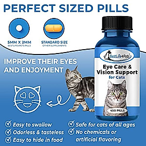 Eye Care and Vision Support for Cats - Holistic Kitten Eye Infection Treatment Helps with Conjunctivitis, Swelling, Discharge and More - 450 ct. Easy to Use Pills Relieve the Cat Eye Drops Struggle