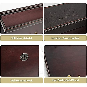 JackCubeDesign Entryway Coat Rack Wall Mount Key Holder Mail Envelope Hook Organizer Clothes Hat Hanger with Faux Brown Leather Shelf and Tray(Solid Wood, 20.5 x 9.1 x 3.4 inches) – :MK362B