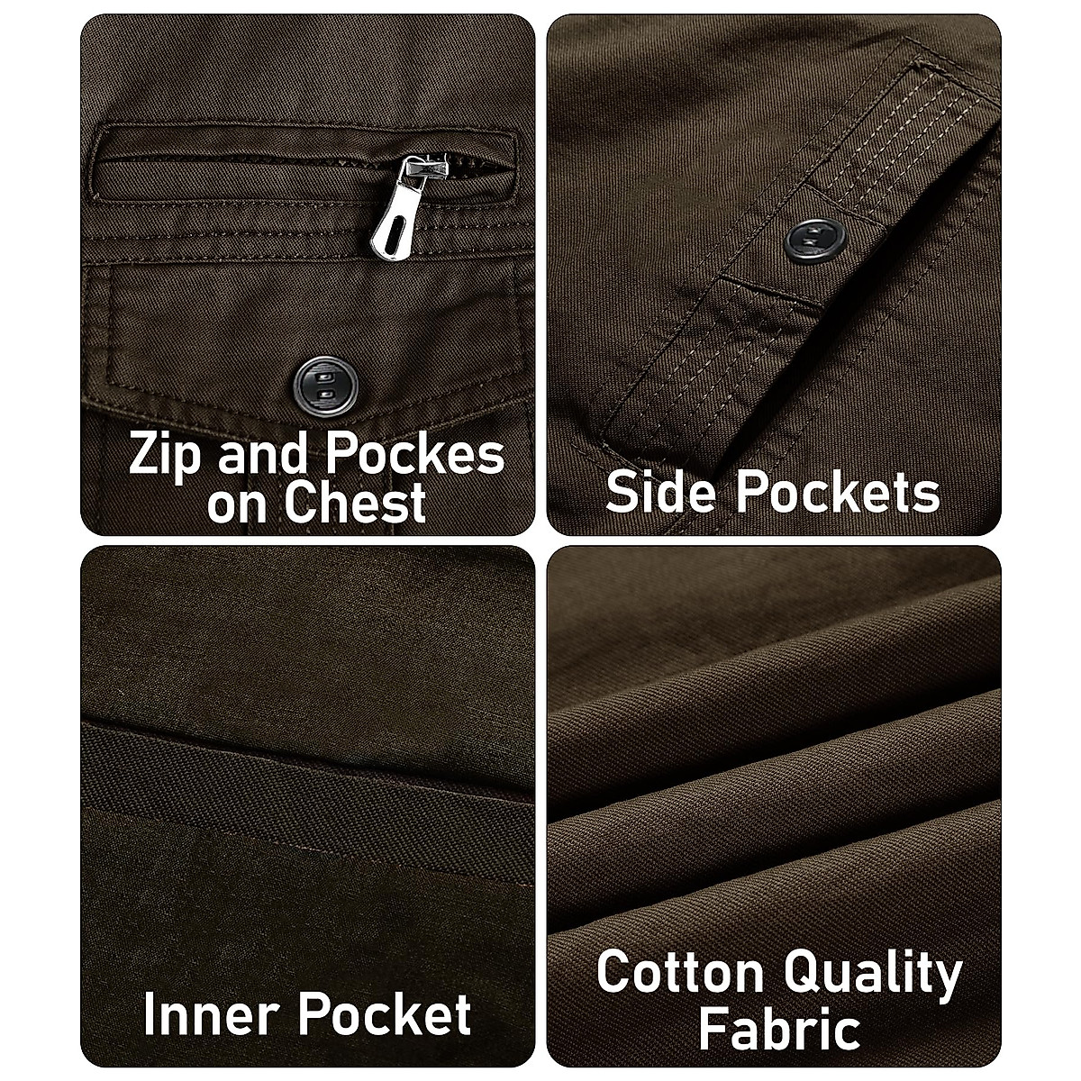 EKLENTSON Men's Casual Winter Cotton Military Jackets Outdoor Coat Windproof Windbreaker Coffee S