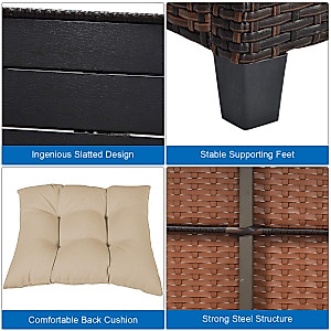 Tangkula Patio Furniture Set, 3 Pieces Outdoor Conversation Set with 6 Cushioned Seat & Coffee Table, Rattan Couch Set for Balcony, Garden, Lawn, Poolside and Backyard (Brown)