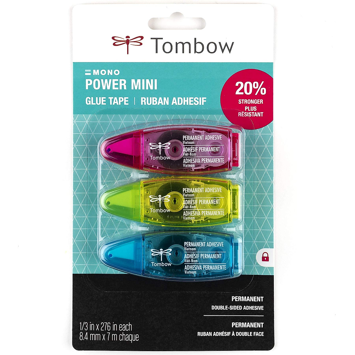 Tombow 62140 Power Mini Glue Tape, 3-Pack. Easy to Use Compact Applicators for Strong, Permanent Bond