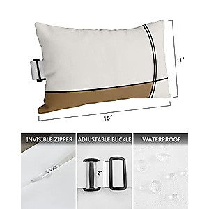 Recliner Head Pillow Ledge Loungers Chair Pillows with Insert Abstract Gemoetric Art Brown Color Block Lumbar Pillow with Adjustable Strap Outdoor Waterproof Patio Pillows for Beach Pool, 2 PCS