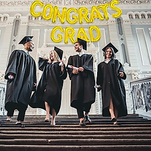 Congrats Grad Banner Balloon, 16 Inch Gold Congrats Grad Balloons for 2024 Graduation Party Decorations, Graduation Decorations Class of 2024, Congrats Grad Yard Sign 2024 Backdrop