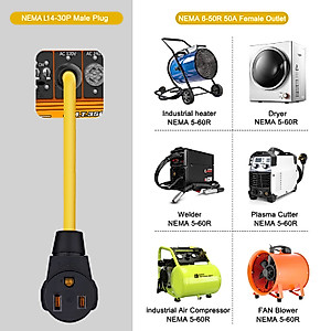 EXCELFU Nema L14-30P to 6-50R Welder Adapter Plug, Generator to Welder Power Adapter Cord, 30 Amp 4 Prong Twist Lock Generator Plug to 3 Prong Welder Adapter