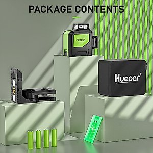 Huepar 902CG Self-Leveling 360-Degree Cross Line Laser Level with Pulse Mode, Switchable Horizontal and Vertical Green Beam Laser Tool, Magnetic Pivoting Base Included
