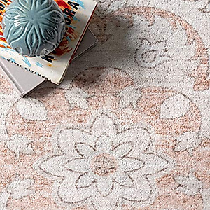 nuLOOM Tracie Machine Washable Floral Medallion Area Rug, 5' x 8', Peach