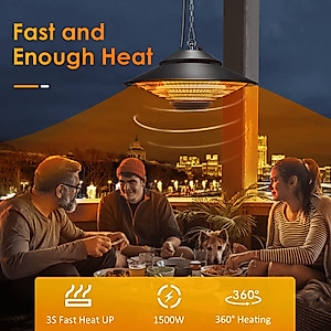 ZIPEAK Outdoor Heater - Hanging Patio Heater - Outdoor heaters for patios - 1500W Electric Heater with Remote, IP65 Waterproof Infrared heater for Indoor and Outdoor Use (Black GS)