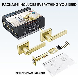 TICONN Door Handle Heavy Duty, Reversible Square Door Lever for Bedroom, Bathroom and Rooms (Satin Brass, Privacy)