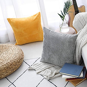 Home Brilliant Yellow Throw Pillow Covers 18x18 Set of 2 Super Soft Couch Pillow Covers Decorative Striped Corduroy Mustard Throw Pillows for Couch Bed Spring, 18 x 18 inch, Sunflower Yellow