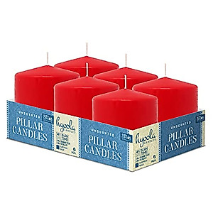 HYOOLA Red Pillar Candles 3x3 Inch - Unscented Pillar Candles - 6-Pack - European Made