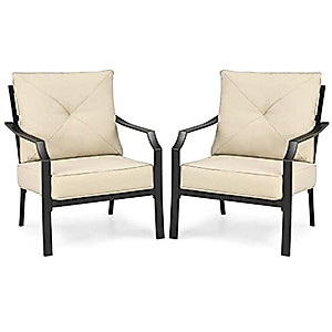 ZHYH 2 Piece Patio Dining Chairs Stackable Removable Cushioned Garden Patio