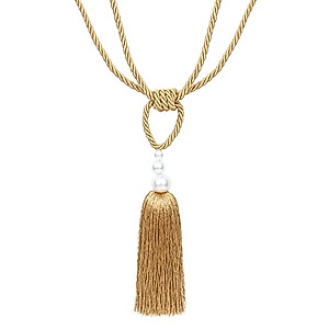 MALOINTEX 2 Pack Curtain Hand-Woven Tiebacks Pearl Holdbacks Home Decorative Tassels - Gold