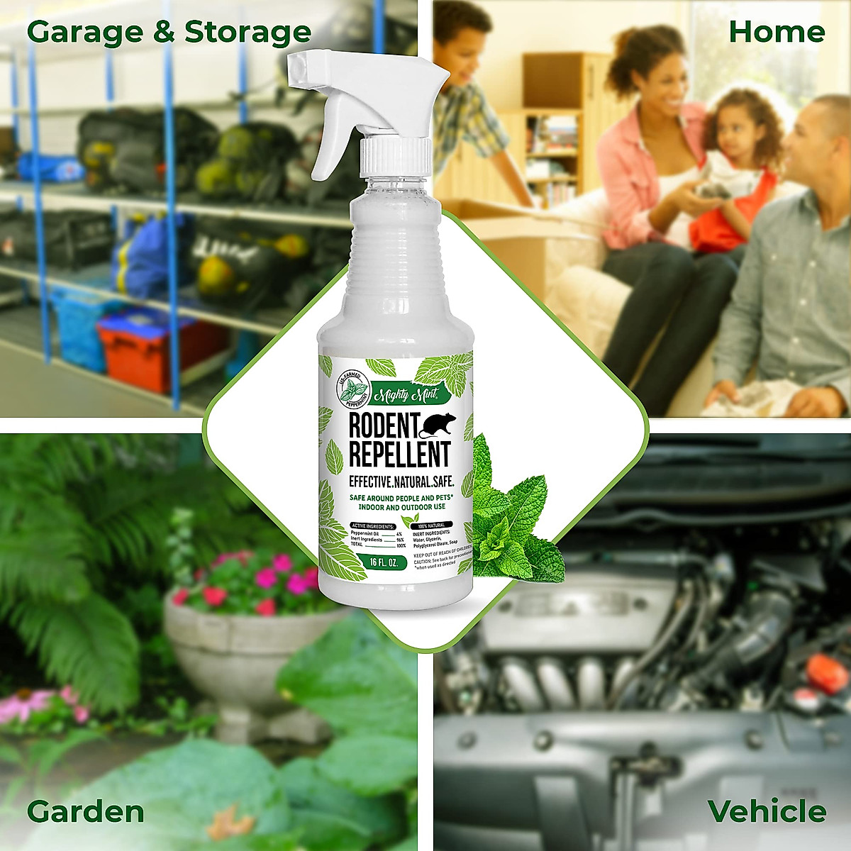Mighty Mint Peppermint Oil Rodent Repellent Spray, for Indoor/Outdoor Use, 16oz