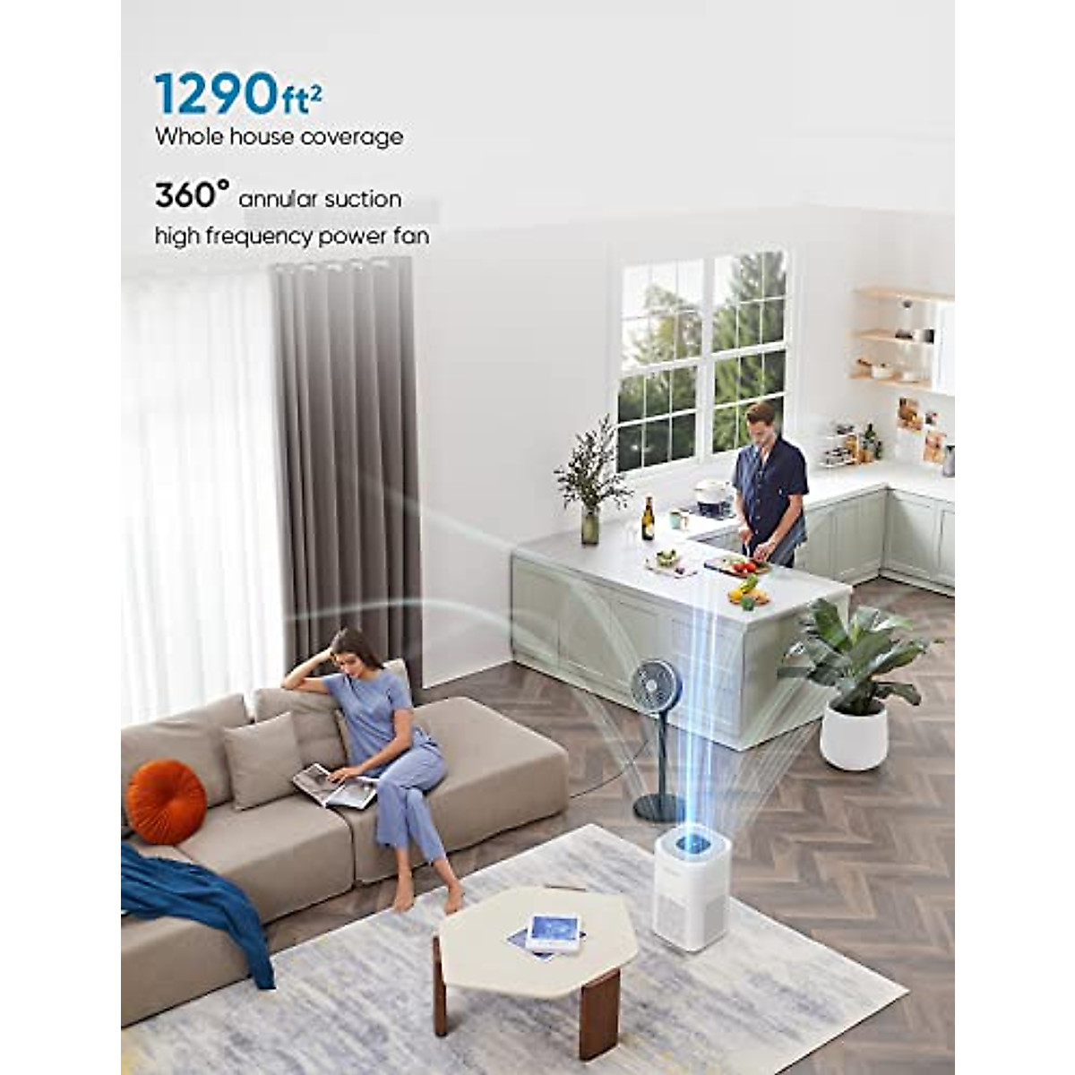 HEPA Air Purifiers for Home Large Room, CADR 300+ m³/h 1290sqft, with Extra H13 True HEPA Air Filter for Allergies Pets Dander