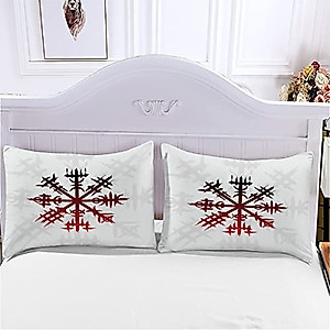 Quilt Cover Twin Size Runes, Symbols 3D Bedding Sets Viking, Nordic Duvet Cover Breathable Hypoallergenic Stain Wrinkle Resistant Microfiber with Zipper Closure,beding Set with 2 Pillowcase