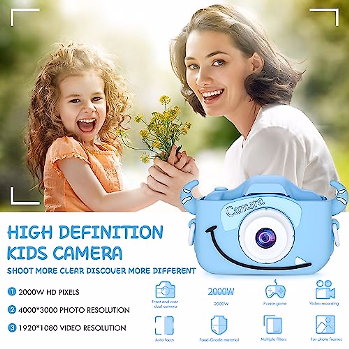Kids Camera Toys for 3-12 Years Old Boys Girls,Selfie HD Digital Video Cameras for Kids with Protective Silicone Cover, 32GB SD Card,Toddler Digital Camera (Blue)