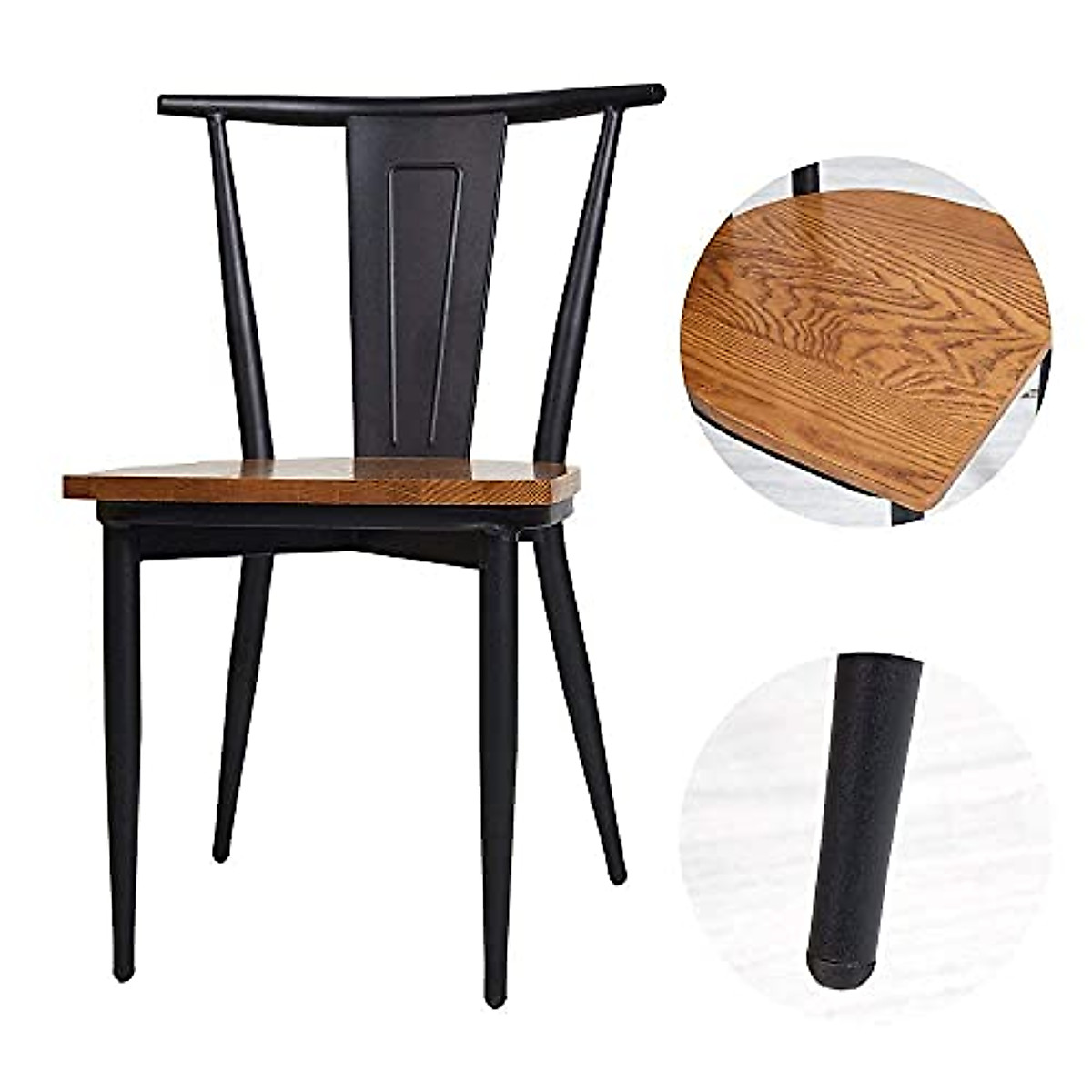 KARMAS PRODUCT 2 Pack Stackable Metal Dining Chairs with Solid Wooden Seat,Restaurant Bistro Cafe Side Chairs,Weight Capacity 500lbs,Black