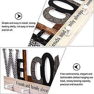 Wakauto Wooden Wall Hook Hanger with Welcome Signs for Coat Rack Caps Purses Hats Scarves Towels Umbrella Storage Organizer 50x18. 5cm