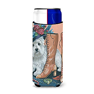 Caroline's Treasures PPP3211MUK Westie in Mom's Closet Ultra Hugger for slim cans Can Cooler Sleeve Hugger Machine Washable Drink Sleeve Hugger Collapsible Insulator Beverage Insulated Holder