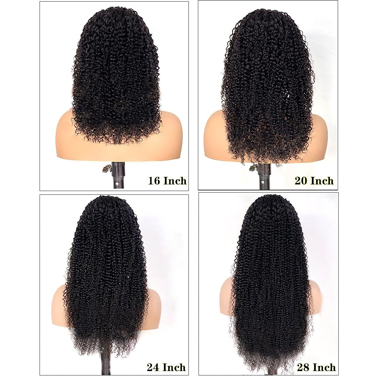 Kun Gang 180% Density Kinky 4C Curly Edges Wig Hairline 13X4 Lace Front Wigs HD Transparent Lace Frontal Wigs Human Hair with Curly Baby Glueless Frontal Wig Natural Pre Plucked (16inch, black)
