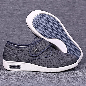 W&LESVAGO Women's Wide Width Diabetic Elderly Shoes Mesh Breathable Walking Sneakers Non-Slip Lightweight Adjustable Easy On and Off Strap for Swollen Feet(9#,Grey)