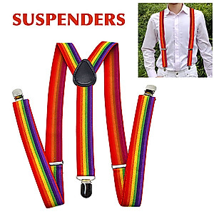 Denpetec Suspenders, Rainbow Y Back Style for Men and Women with Strong Metal Clips, Adjustable Elastic Suspenders for Adults, Unisex