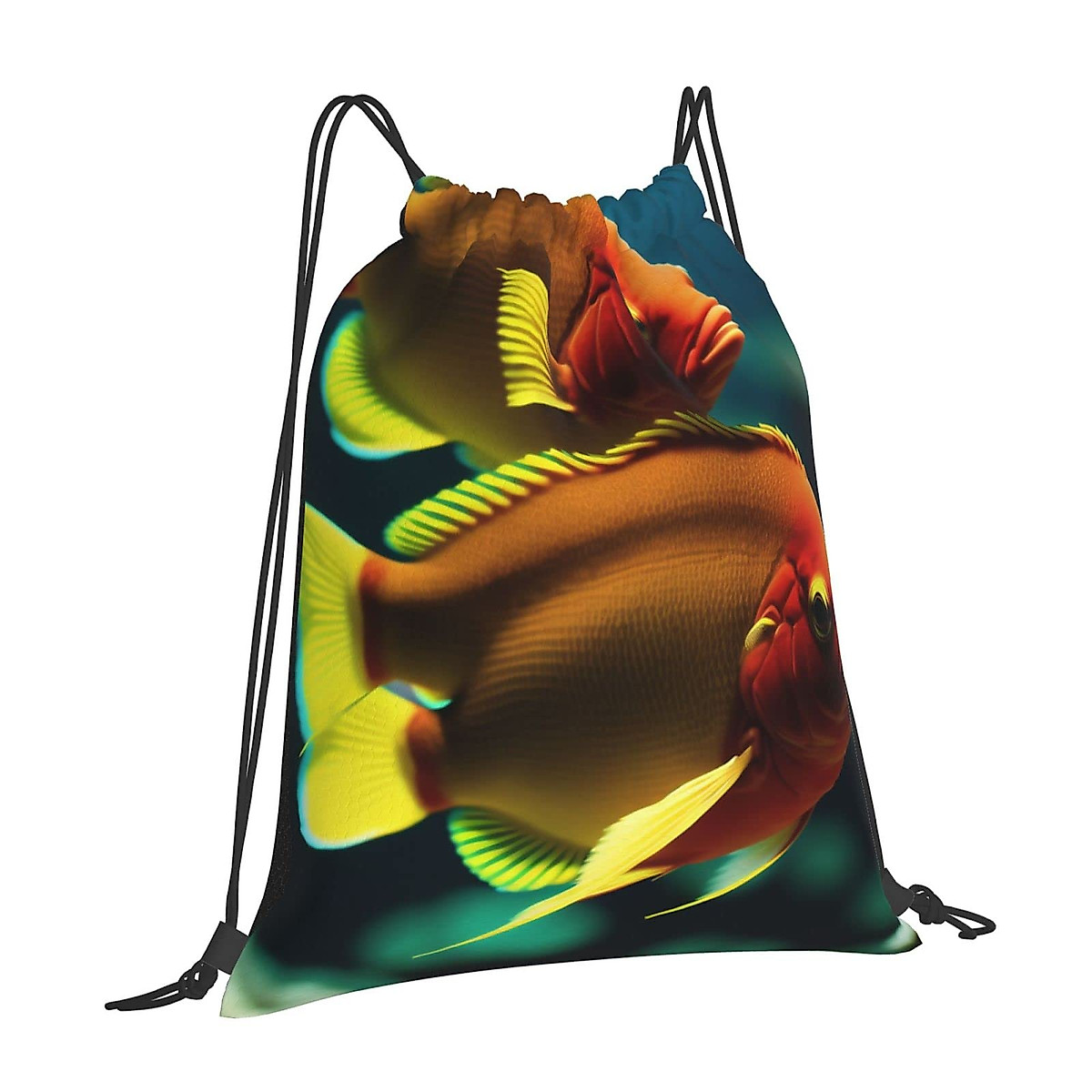 Fish In The Ocean Drawstring Backpack For Men And Women'S Sports And Fitness Bag, Large Size, Zippered Pocket, Lightweight, Foldable And Portable For Travel