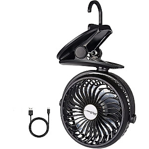 SkyGenius Battery Operated Clip on Stroller Fan, Portable Mini Desk Fan Rechargeable(Black)…