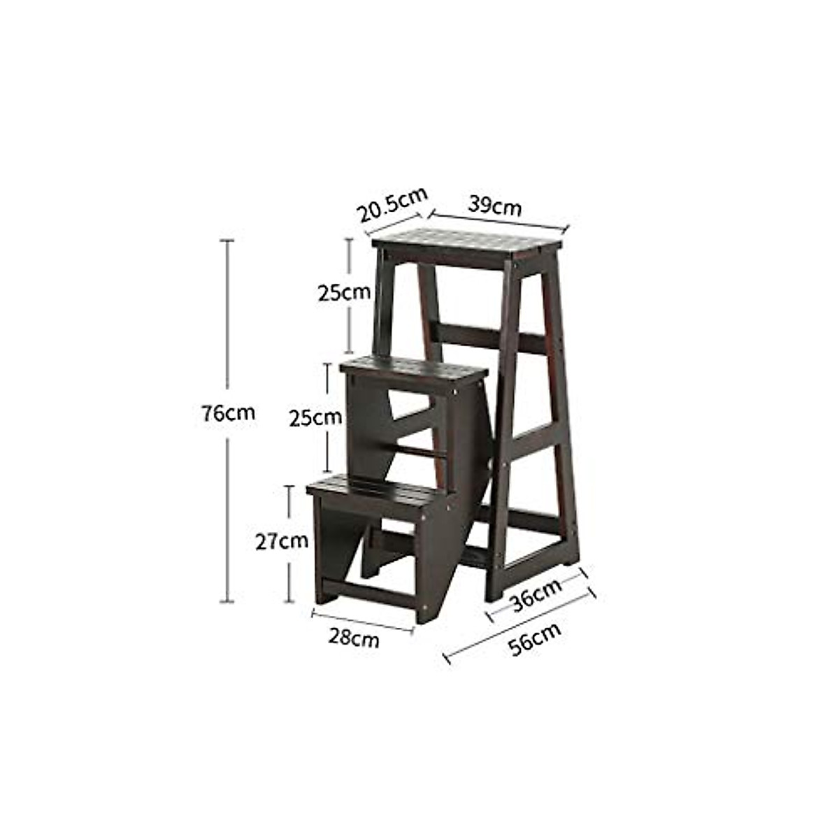Step Stool Stepladder Stool Three-Step Ladder Stool, Anti-Skid Pedal Ladder Thickening Wood Stepladders Articles Place Shelves Large Load-Bearing, Brown 28 * 56 * 76cm Folding Ladder Stool