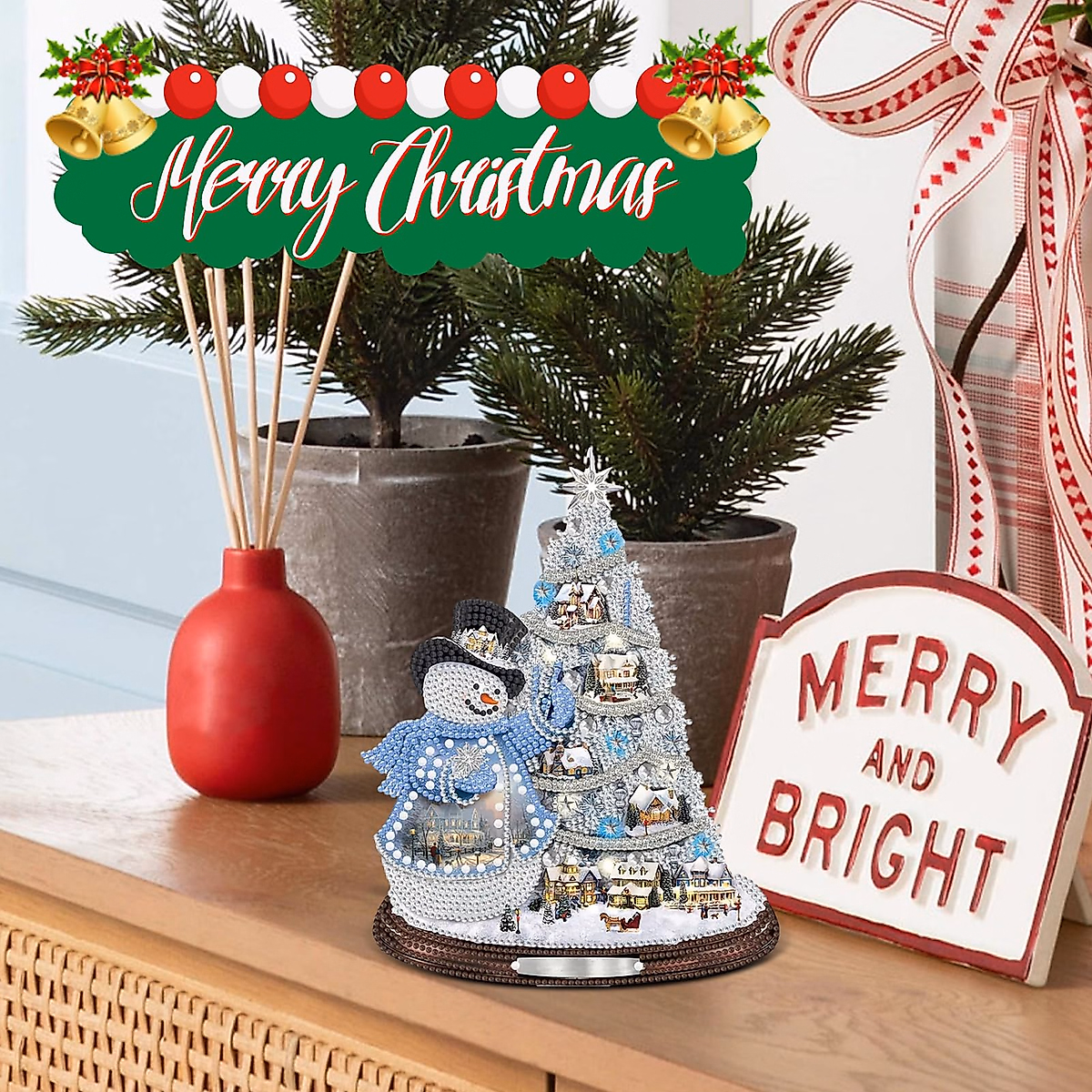 KSIEE Diamond Painting, Crystal Rhinestone Painting Art, Christmas Rhinestone Painting Ornaments Snowman for Wall Home Decor in Bedroom