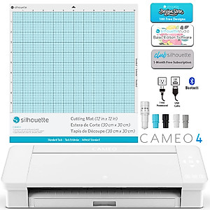 Silhouette Cameo 4 Vinyl Bundle- 48 Sheets of Vinyl, CrafterCuts 7 Piece Vinyl Tool Kit and Cameo 4 Start Up Guide with Bonus Designs