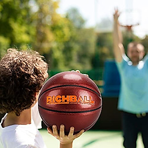 Richball Basketball Official Size 7 (29.5"), Composite Leather Basketball for Adult, Indoor Outdoor Street Men Basketball Games with Pump
