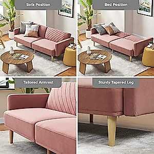 mopio Chloe Futon Sofa Bed, Convertible Sleeper Sofa with Tapered Wood Legs, 77.5" W, Small Splitback Sofa for Living Room, Twin