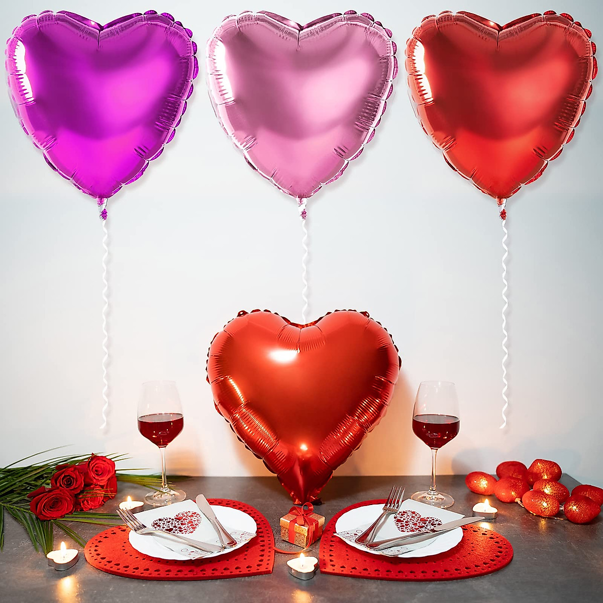 ASTARON 30 Pcs Red Pink Heart Balloons for Valentines Day Decor Accessories, 18 In Large Heart Balloon Foil Rose Red Heart Balloons for Romantic Night Wedding Bridal Shower Decorations