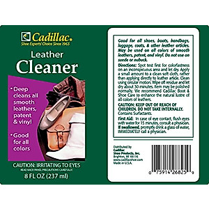 Cadillac Leather Cleaner - Great for Shoes, Boots, Handbags, Car Upholstery, Furniture- Removes Surface Dirt, Grime, Salt and More From Finished Leathers