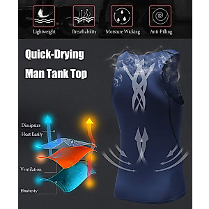 HIBETY 3 Packs Men's Sleeveless Compression Tank Top,Base Layer Compression Undershirts Dri Fit Workout Sports Shirts Tops(Black/Blue/Red-04-L)