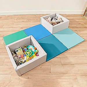ECR4Kids SoftZone Play Patch Activity Mat and Toy Bins, Beginner Playset, Contemporary, 6-Piece