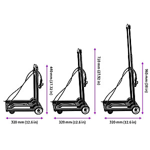 JEUIHAU Folding Hand Truck, 55 Lbs Capacity 2 Wheels Heavy Duty Solid Construction Utility Cart, Luggage Cart with Bungee Cord and Bag, Portable Fold Up for Luggage, Shopping, Moving
