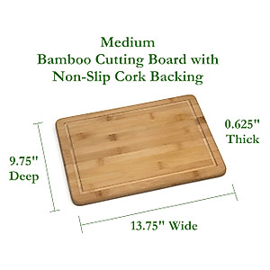 Lipper International Bamboo Wood Kitchen Cutting and Serving Board with Non-Slip Cork Backing, Medium, 13-3/4" x 9-3/4" x 5/8"