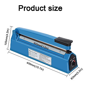 12 Inch Impulse Heat Sealer Machine, Cookie Bag Sealer for Plastic Mylar PE PP Bags and Kraft Paper Bags, Manual Poly Bag Hot Seal Sealing Machine with Extra Replace Element Grip