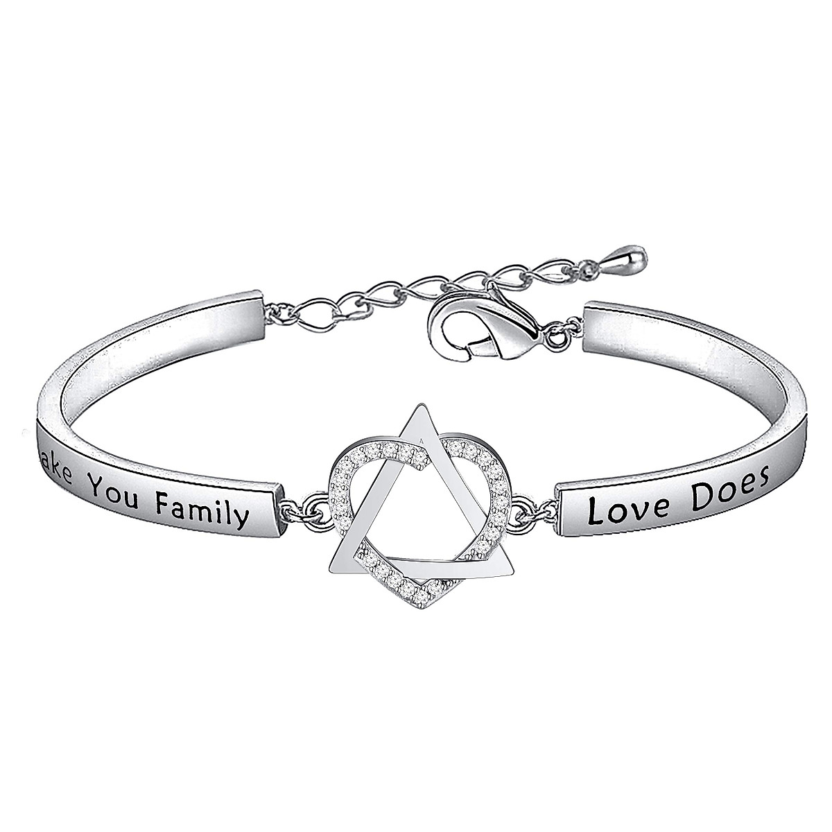 FEELMEM Adoption Jewelry Adoption Symbol Heart Triangle Charm Bracelet DNA Doesn't Make You Family Love Does Adoption Jewelry Gift for Stepmom Foster Mom (silver)