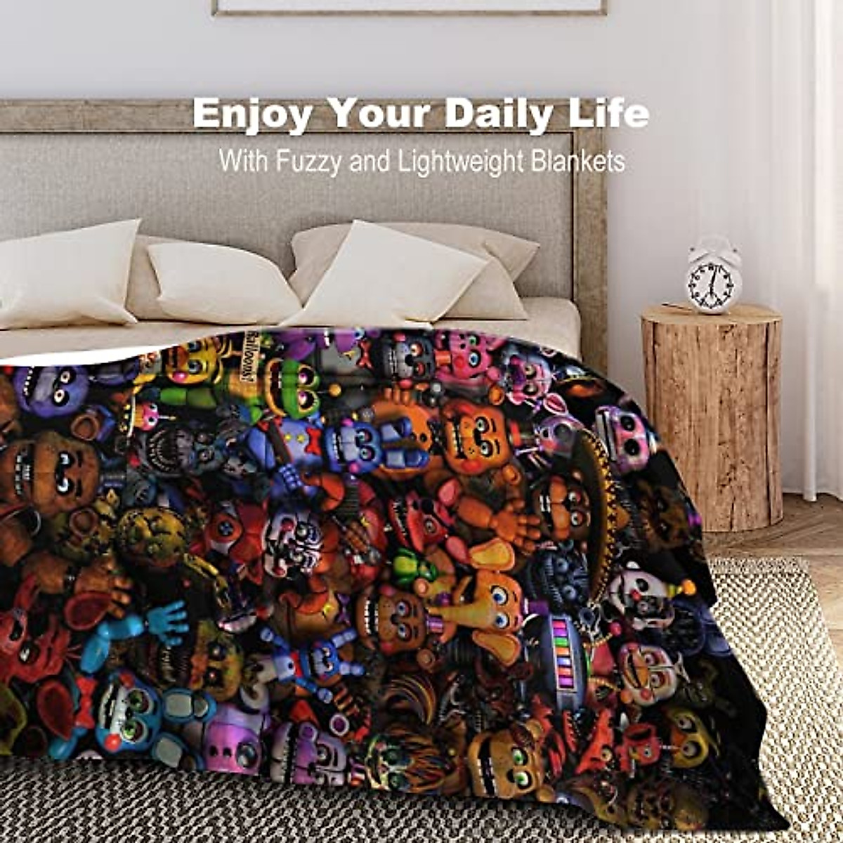 Anime Throw Blanket Cartoon FNAF Bear Printing Ultra-Soft Flannel Blankets Christmas Decor Sofa Nap Quilt for Living Room Couch Bed 60"x50"