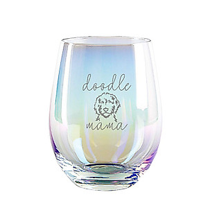 Osci-Fly Mothers Day Gifts for Doodle Mom, Goldendoodle Gifts Doodle Mom Handmade Rainbow Colorful Etched Wine Glass 18 Ounces