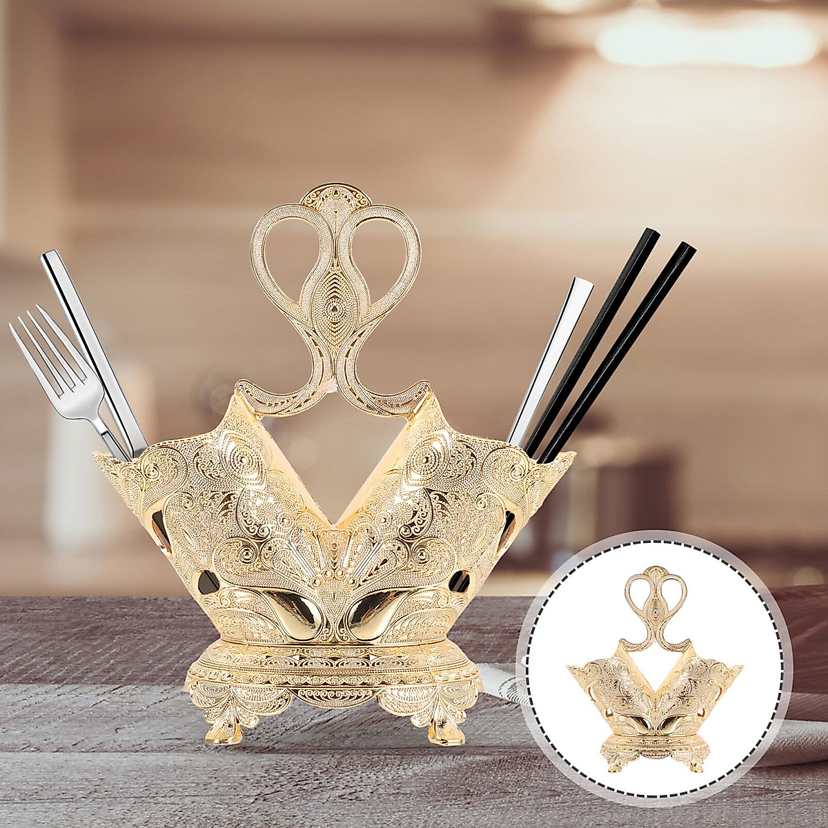 Cabilock Metal Utensil Silverware Organizer Spoon and Fork Holder European Style Utensils Holder Counter Storage Holder for Coffee Bar Dining Room Kitchen