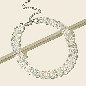 Riuziyi Punk Acrylic Cuban Link Chain Transparent AB Color Plastic Resin Choker Necklace Chunky Hip Hop Statement Neck Collar Jewelry Gift for Women Teens Girls