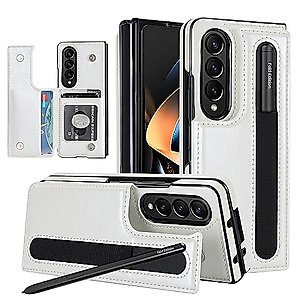 LBYZCASE Galaxy Z Fold 5 Wallet Case with S Pen Holder,Double Magnetic Clasp Kickstand Durable Shockproof Phone Case Cover with [RFID Blocking] Card Slots for Samsung Galaxy Z Fold 5 (White)