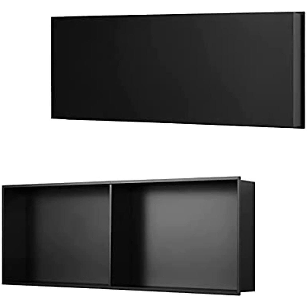 Sunrosa Black Shower Niche Stainless Steel, Ready for Tile, Waterproof 11.8" x 23.6" Bathroom Recessed Niche with 1 Divider, Organizer Storage for Shampoo & Toiletry Storage