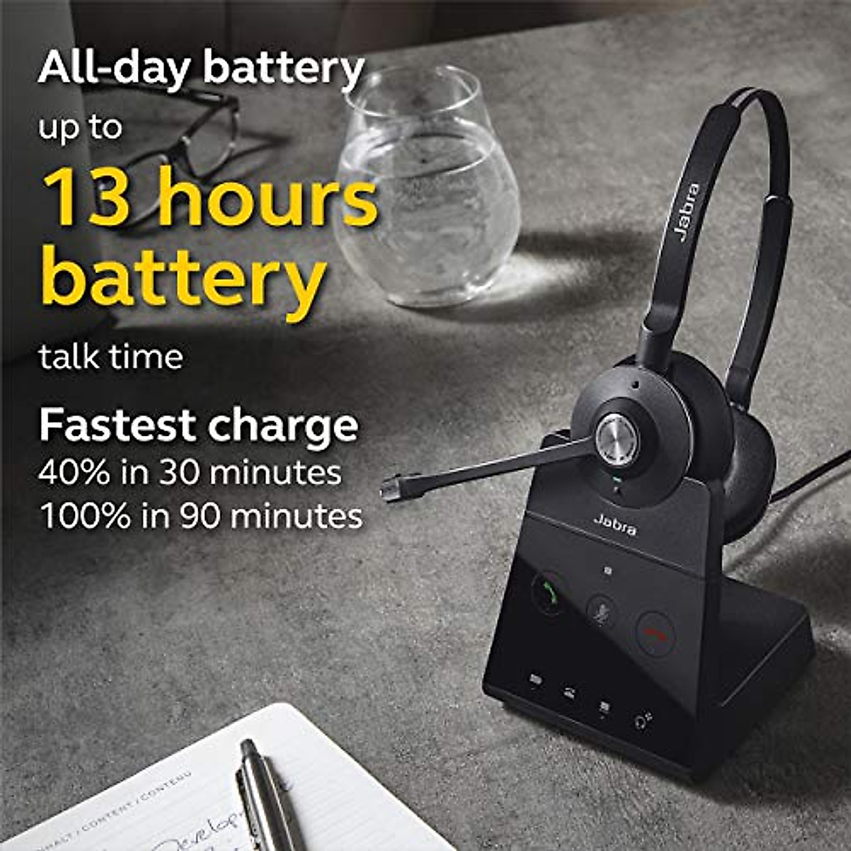 Jabra Engage 65 Wireless Headset, Stereo – Telephone Headset with Industry-Leading Wireless Performance, Advanced Noise-Cancelling Microphone, Call Center Headset with All Day Battery Life
