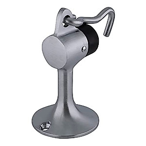 Aluminum Finish Floor Mounted Heavy Duty Door Stop with Hook and Holder